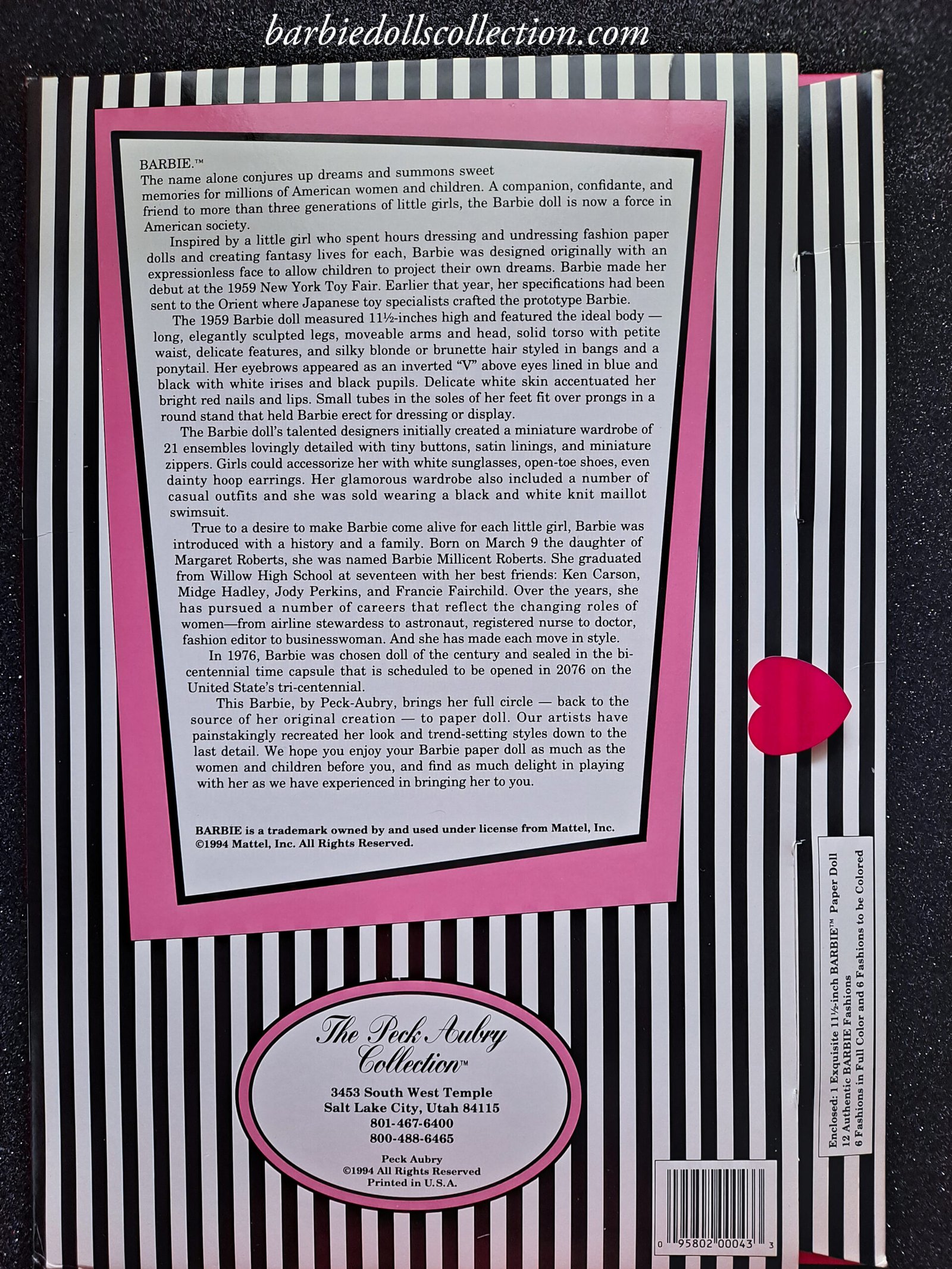 The 1959 Number One Barbie Paperdoll – Barbie Dolls Collection